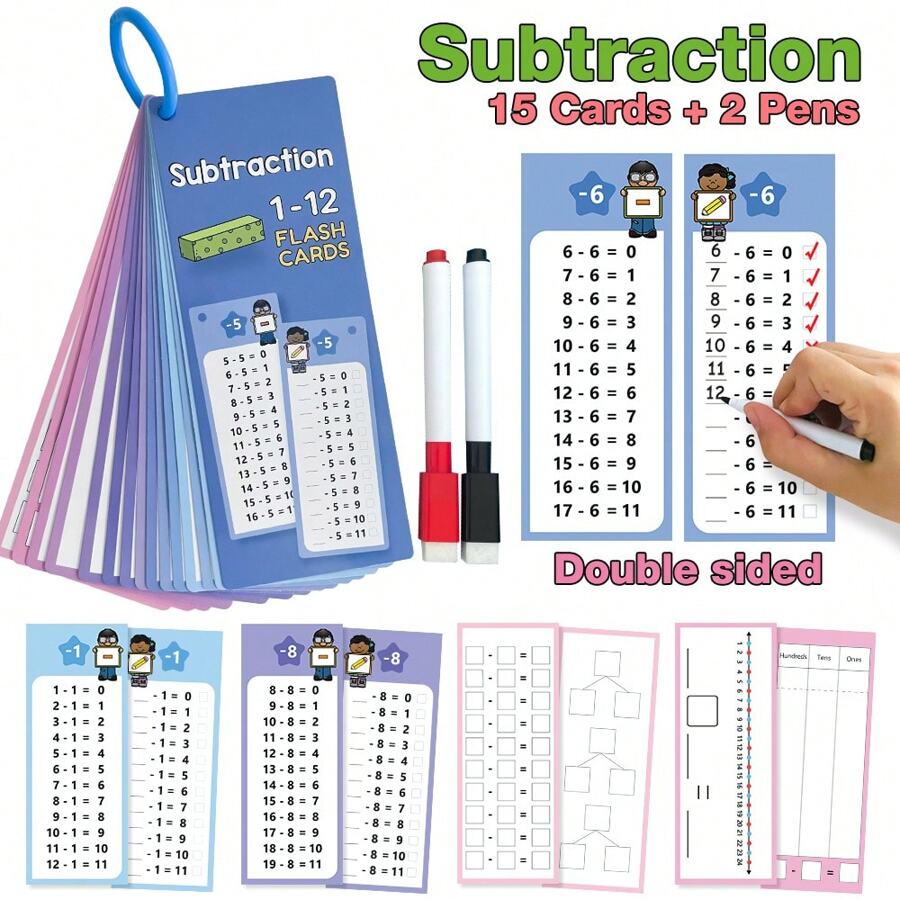 Tabla de sustracción Tarjetas educativas de cartulina Pizarra borrable ...