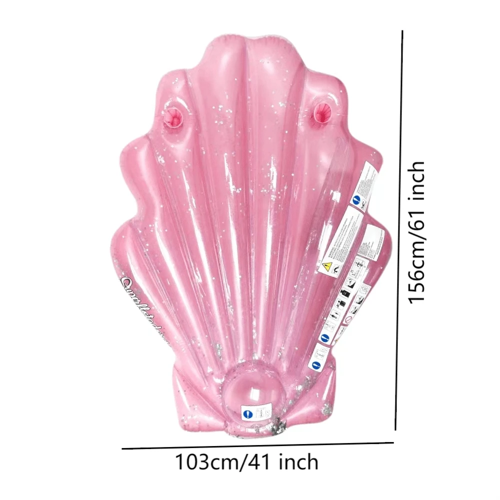 1PC Inflatable Pink Shell Glitter Floating Bed PVC, Outdoor Pool Beach ...