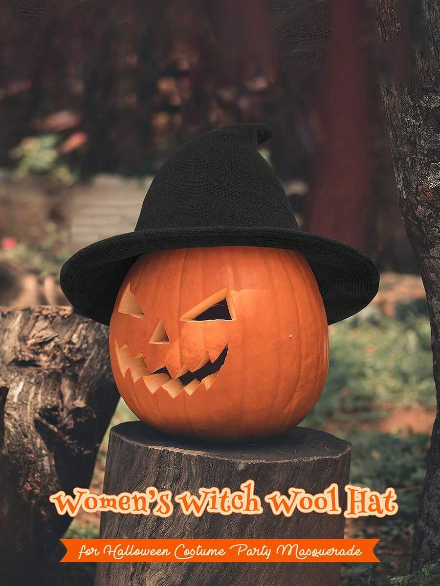 FADZOYLE 1pc Halloween Witch Hat Kinitted Witch Hat Bucket Hat Wizard ...