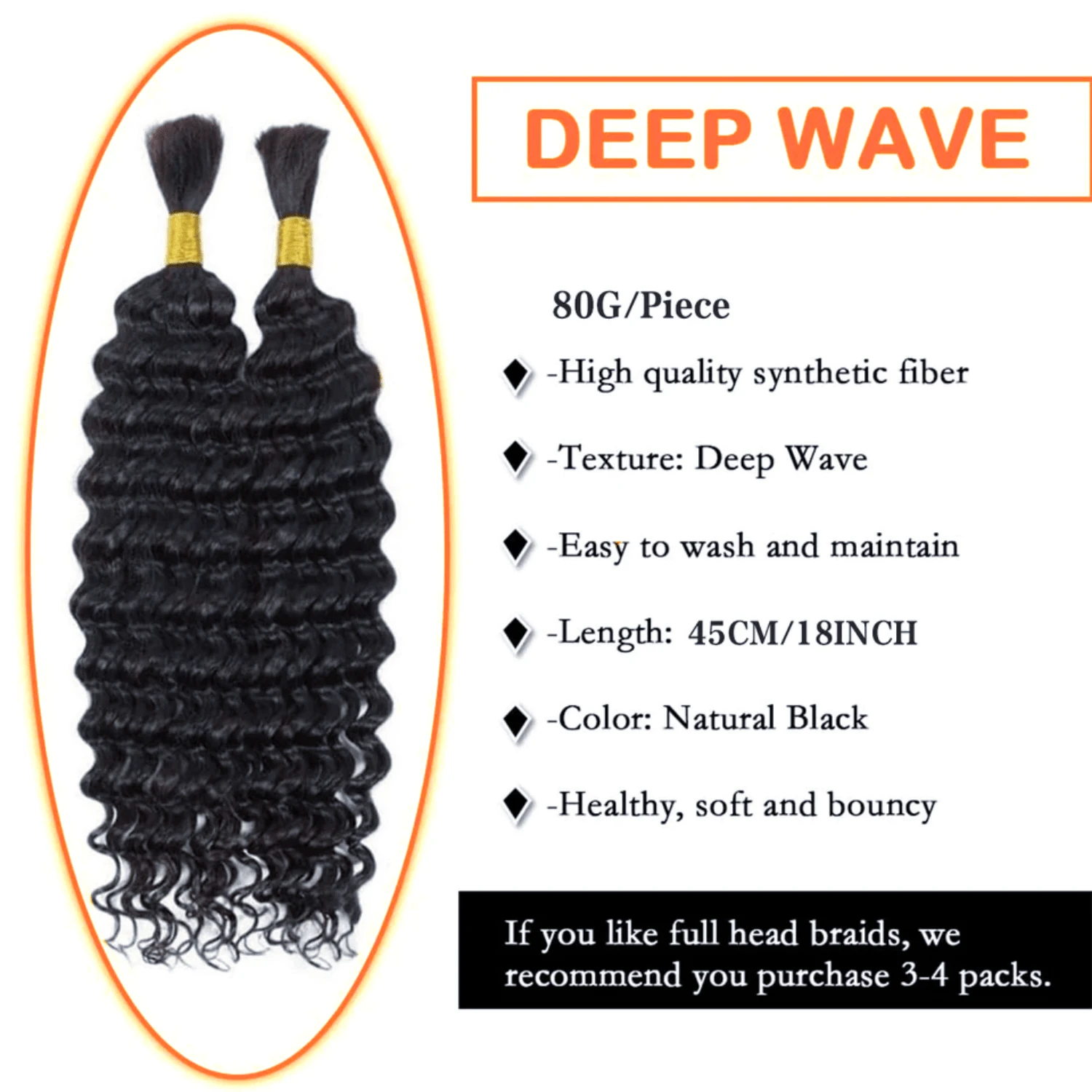 FULCRUM 18-24 Inch Deep Wave Bulk Hair For Braiding Hair Extensions ...