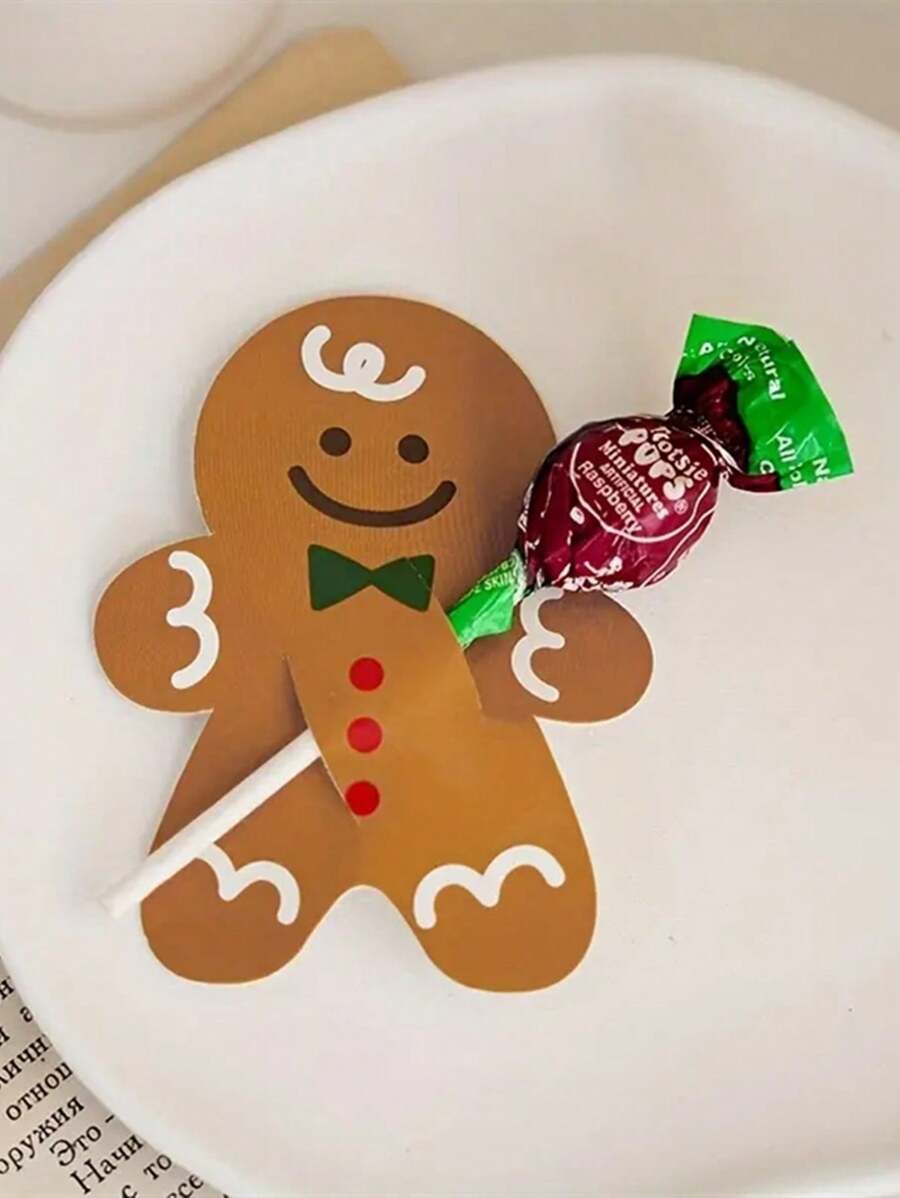 50pcs Christmas Cute Gingerbread Man Lollipop Decoration Cards ...