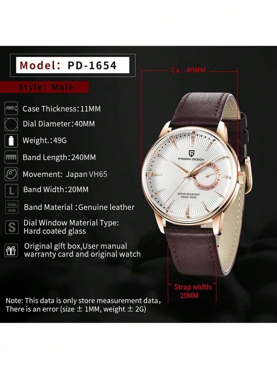 PAGANI DESIGN PAGANI DESIGN Sport Watch Men Waterproof Leather Strap ...