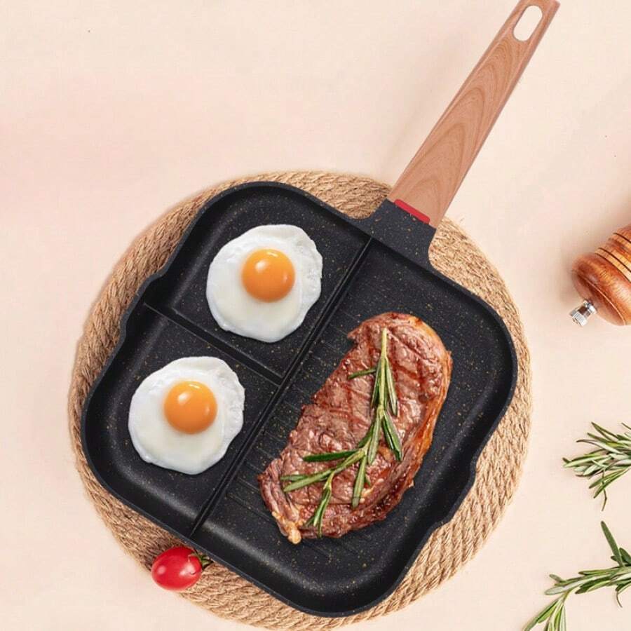 3-Compartment Nonstick Coated Breakfast Frying Pan, Multi-Functional ...