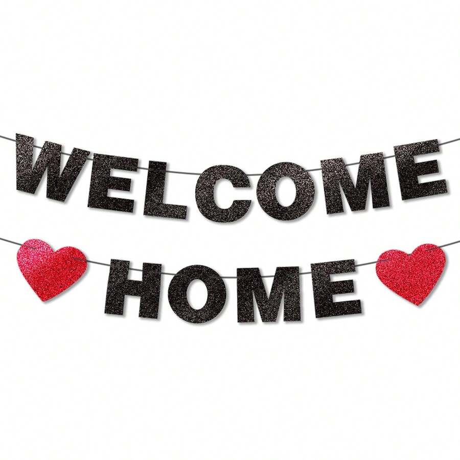 Welcome Home Black Red Glitter Banner, Welcome Back Party Decorations ...