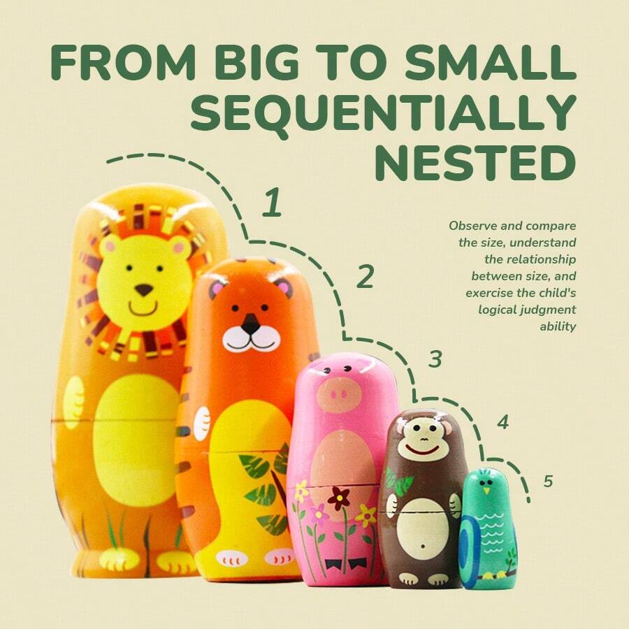 Animal Themed Wooden Russian Nesting Dolls Matryoshka Doll Set With Nested Lion, Tiger, Monkey ...