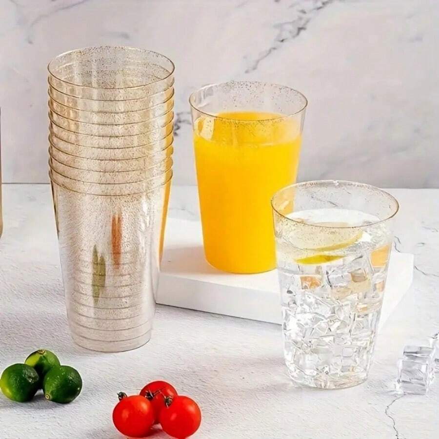 Gold Plastic Cups, Transparent Plastic Cups With Powder, Heavy Duty ...
