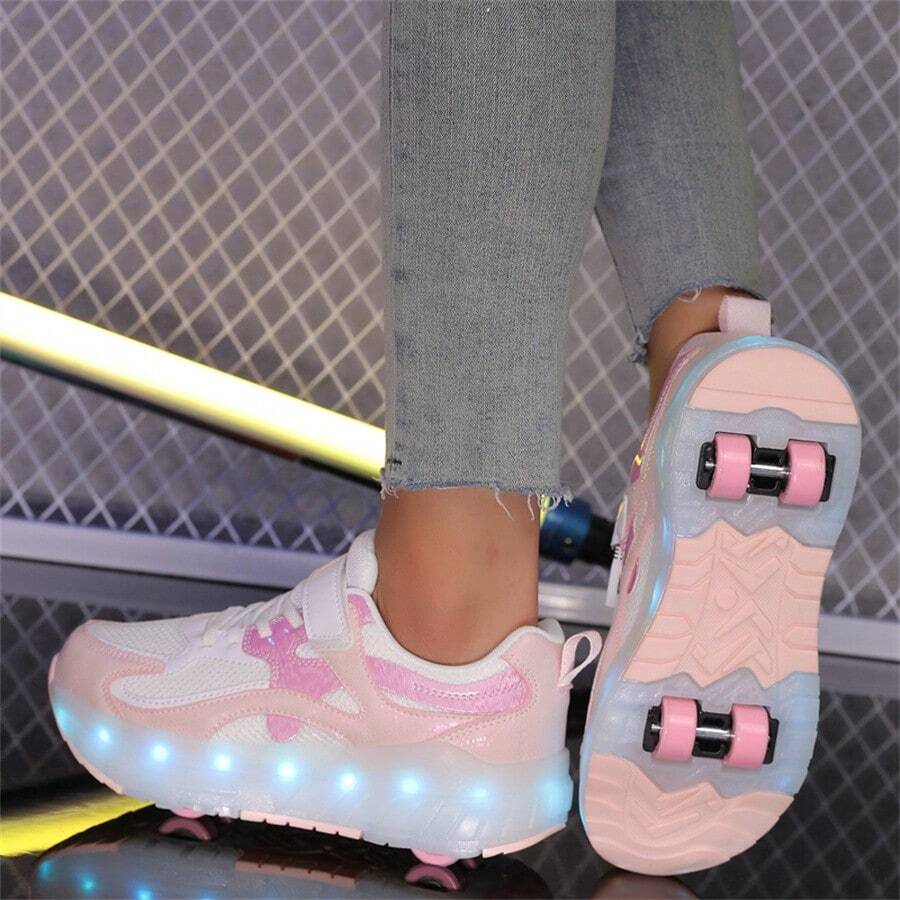 New Summer 4-Wheel Children Roller Skate Shoes For Girls, LED Light Up ...