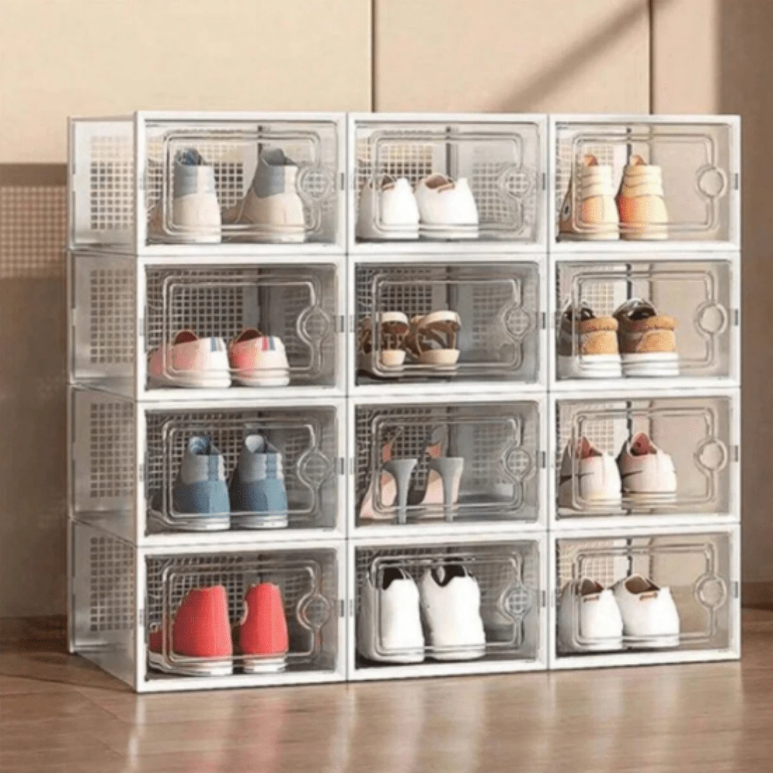Shoe Storage Boxes, Large Clear Plastic Stackable Shoe Organizer For ...