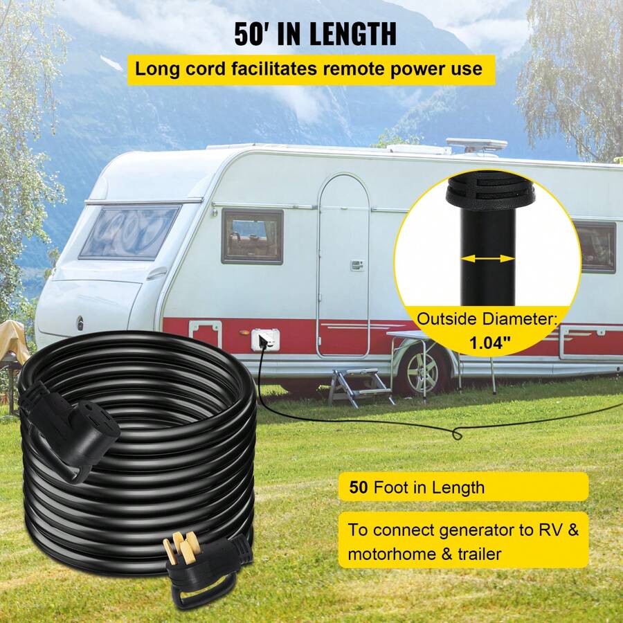 VEVOR VEVOR 50A 50ft RV Extension Cord Rain-Proof Cable For Trailer ...