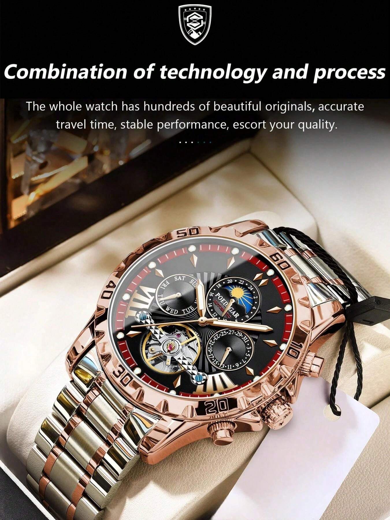 POEDAGAR POEDAGAR Luxury Automatic Mechanical Watch For Men Hollow ...