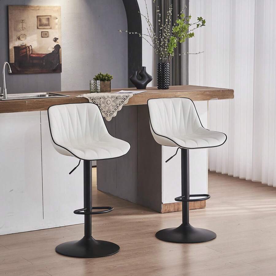 Contemporary Bar Stools Set Of 2, Faux Leather Padded Bar Stools For ...