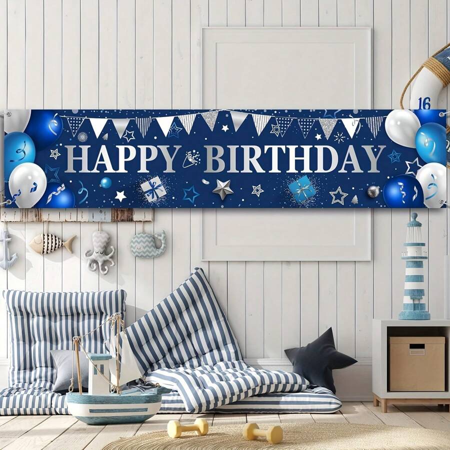 Navy Blue Birthday Banner, Outdoor Birthday Banner Decoration ...