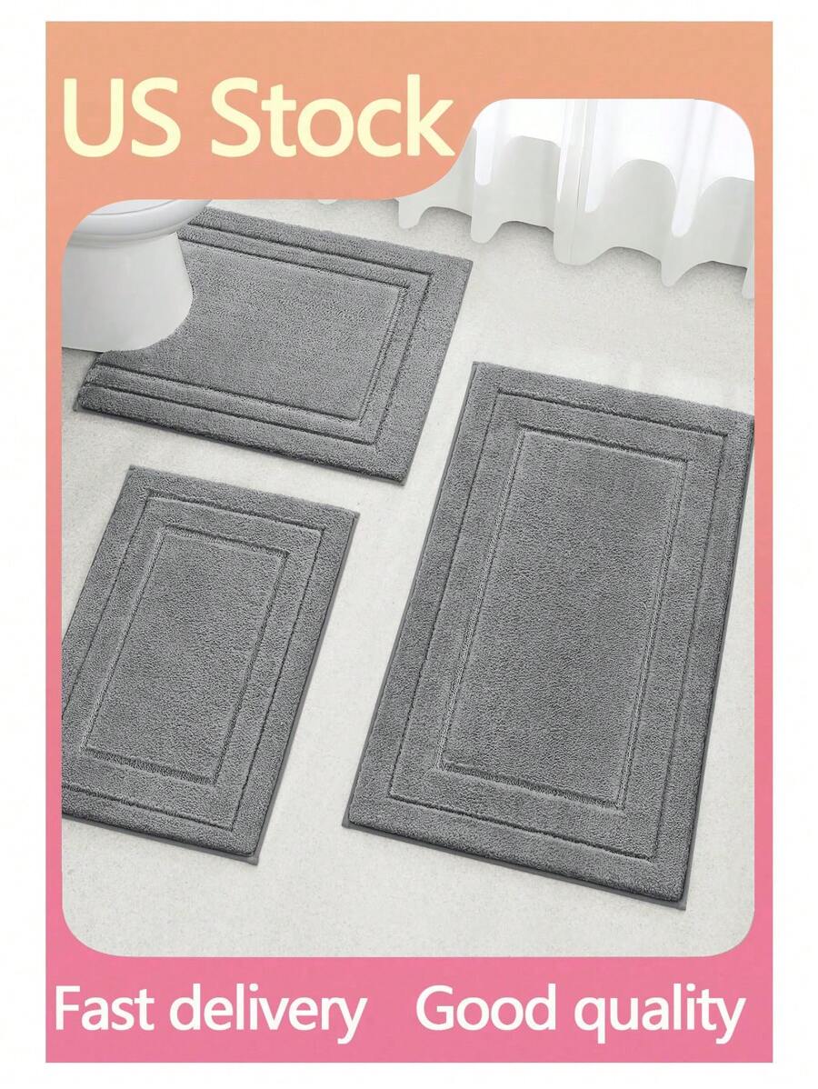 3pcs Soft & Absorbent Flocked Bathroom Mat Set, Non-Slip Bath Rugs ...