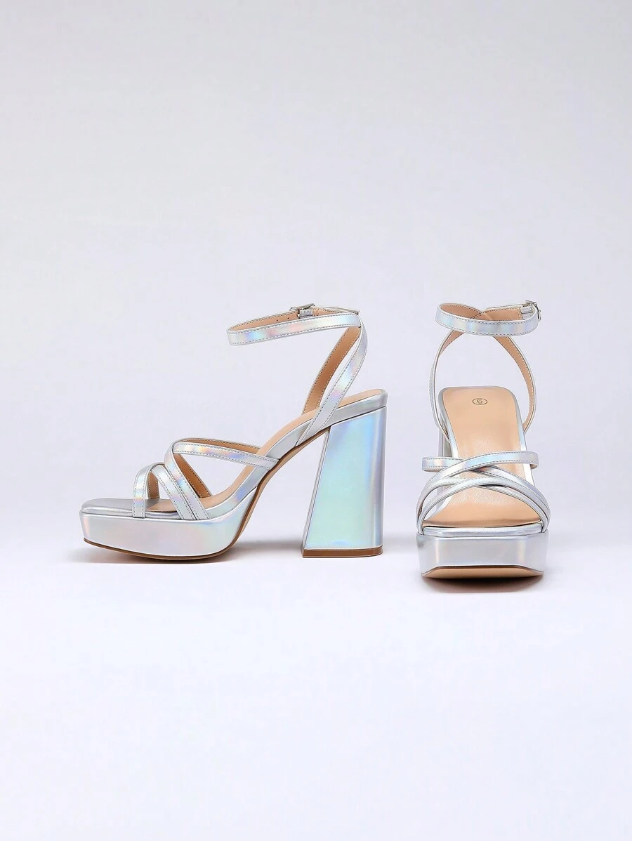 Women's Iridescent Y2K Chunky Platform Heels With Open Square Toe ...