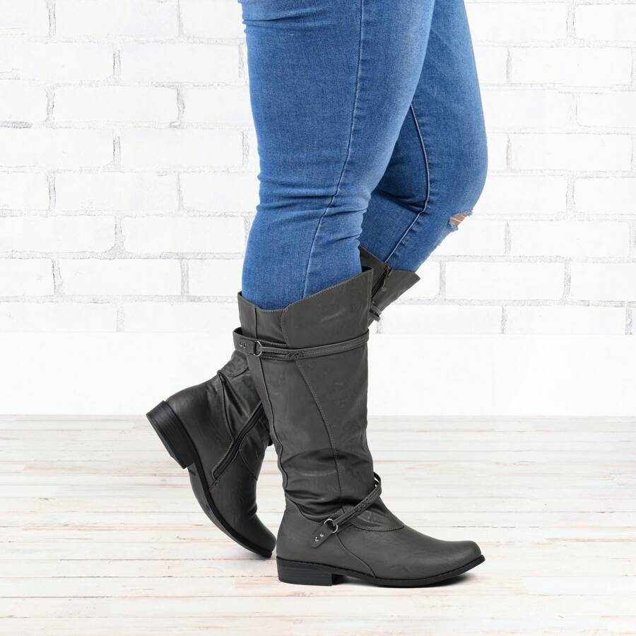 Womens Extra Wide Calf Stacked Heel Riding Boots | SHEIN USA