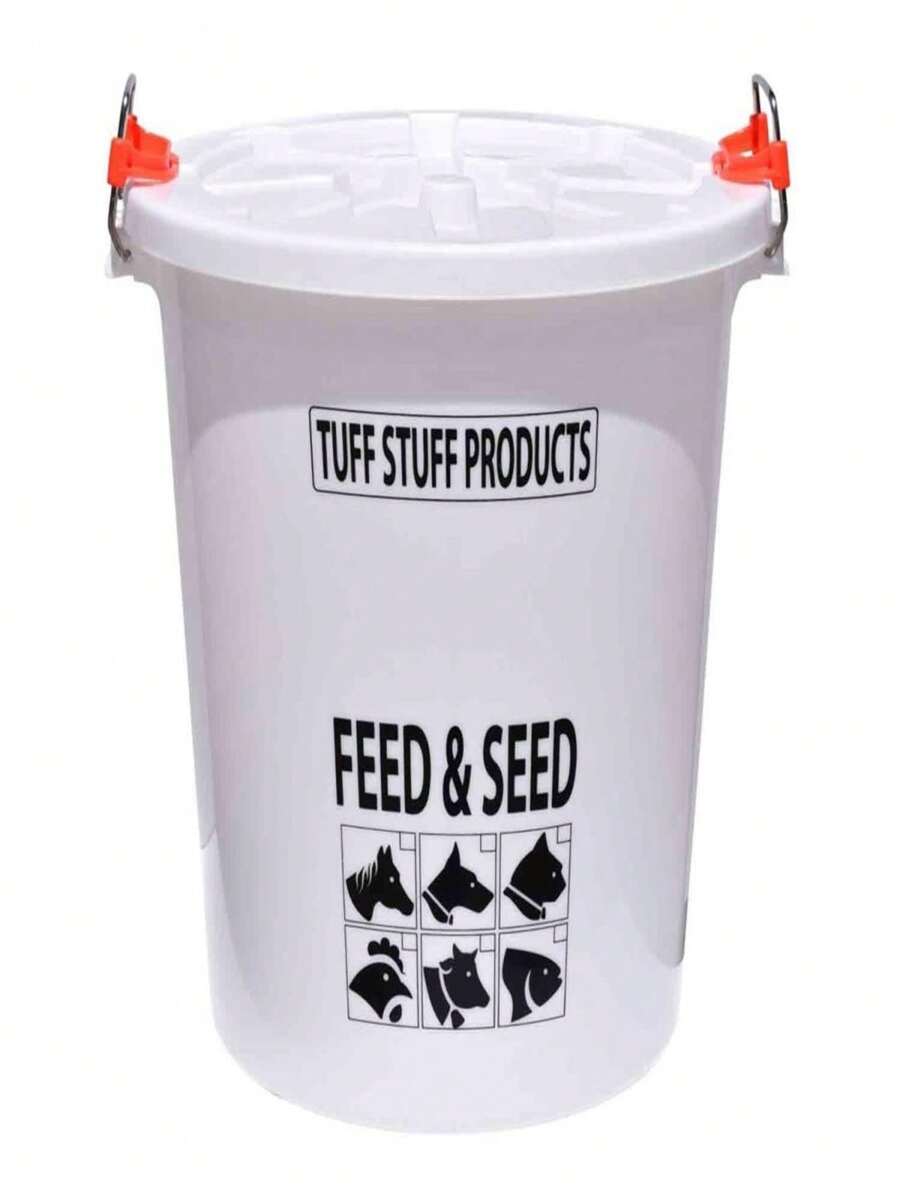 Tuff Stuff Products FS45 26.5 Gal Feed Seed Container With Lid, White ...