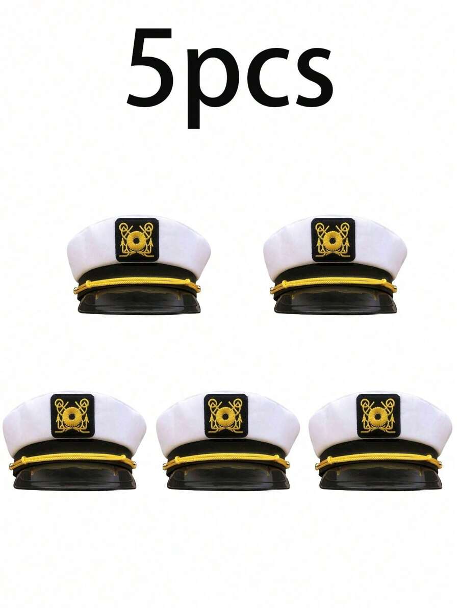 1-10pcs White Embroidered Captain Hat With Anchor Emblem, Adult Unisex ...