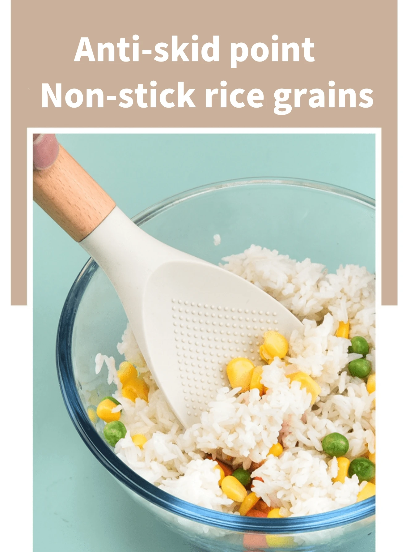 Heat Resistant Silicone Rice Ladle, Non-Stick Wooden Handle Rice Paddle ...