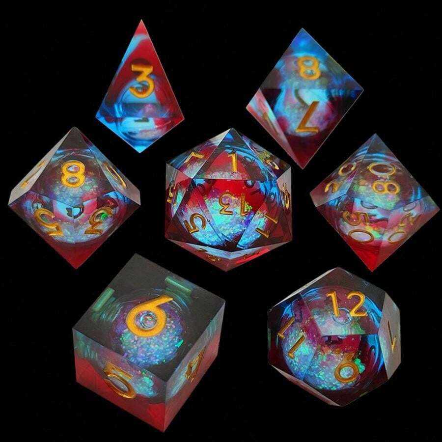 Red And Blue Dual Color Liquid Core Dice Set Sharp Polyhedral Resin ...