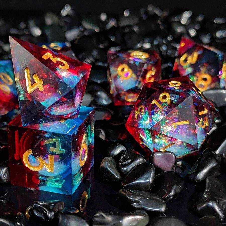 Red And Blue Dual Color Liquid Core Dice Set Sharp Polyhedral Resin Dice For TRPG Desktop Game ...
