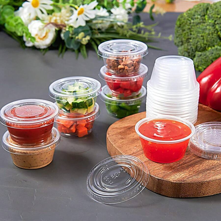 100-Pack Disposable Cups For Condiments, Dips, Salad Dressings, Plastic ...