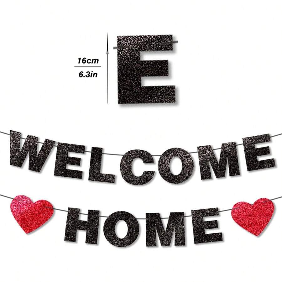 Welcome Home Black Red Glitter Banner, Welcome Back Party Decorations ...