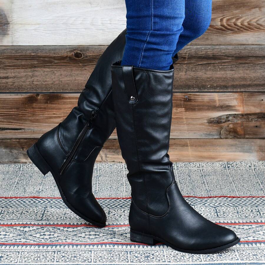 Womens Extra Wide Calf Stacked Heel Riding Boots | SHEIN USA