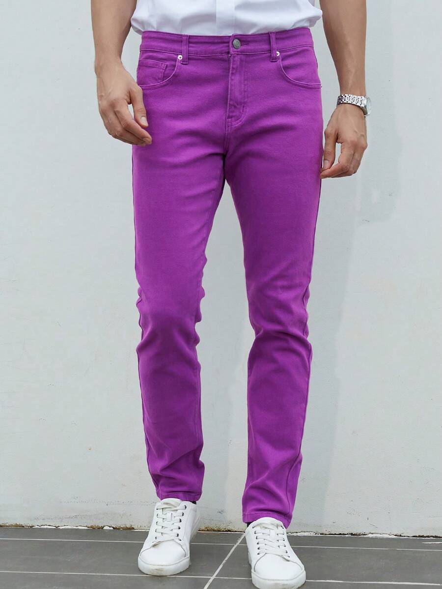 Men's Slim-Fit Stretch Denim Jeans, Purple | SHEIN Singapore