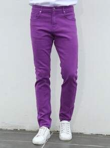Men's Slim-Fit Stretch Denim Jeans, Purple | SHEIN Singapore