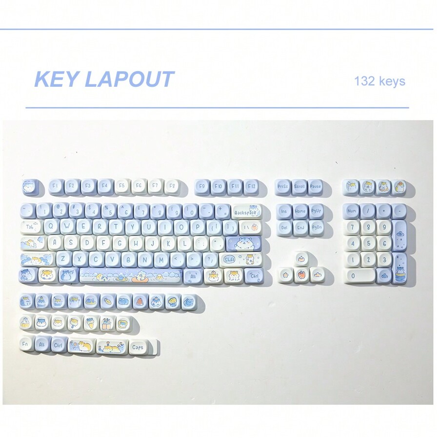 132 Key MOA Profile, PBT Keycaps, Blue Carton Mechanical Keyboard Keycaps, For Cherry MX Switch ...
