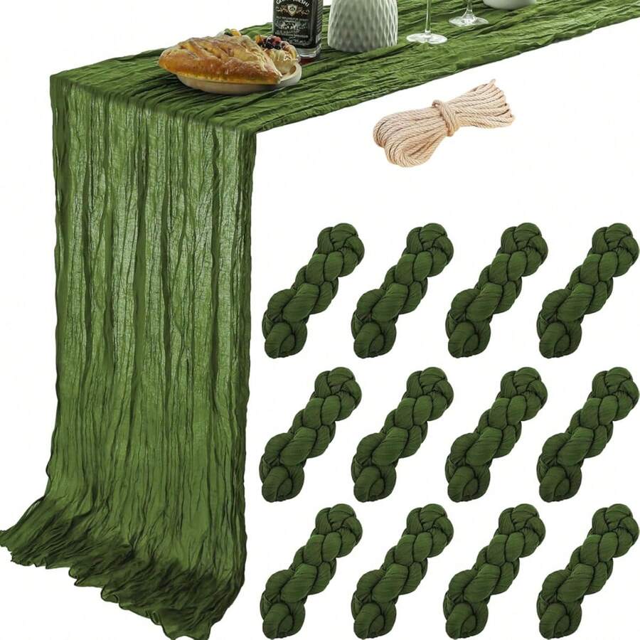 12 Pcs 10Ft Grass Moss Green Cheesecloth Table Runner Gauze Cheese ...