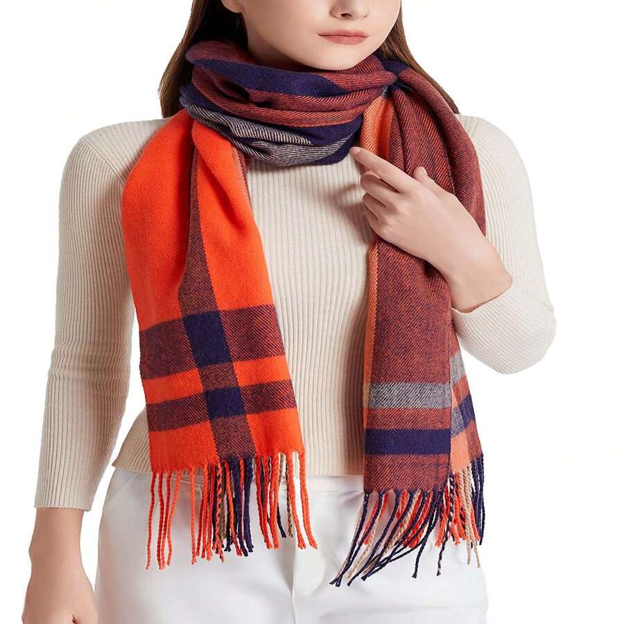 Women's Fashion Long Shawl Big Grid Winter Warm Lattice Large Scarf ...