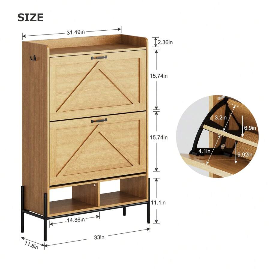 Hidden Shoe Cabinet With 2 Flip-Up Drawers - Entryway Shoe Storage ...