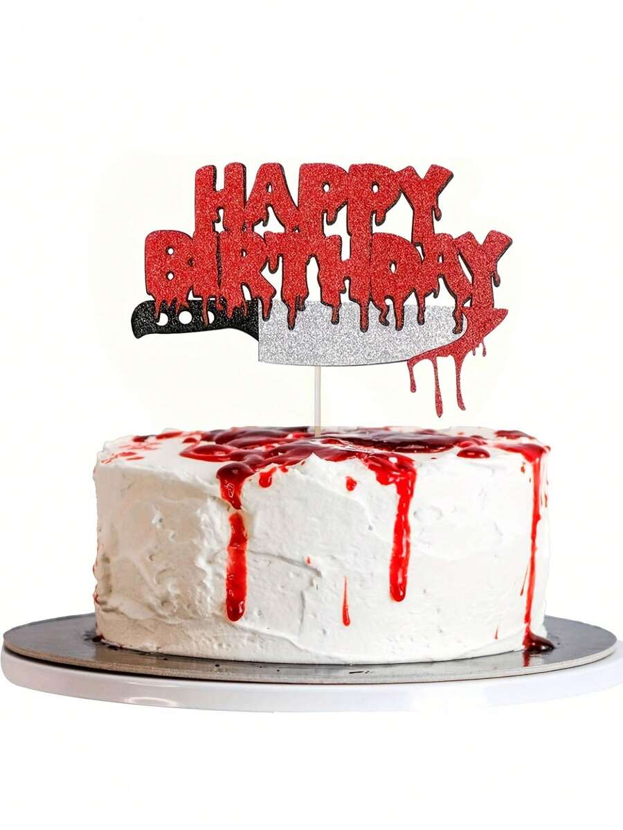 1pc Halloween Horror Birthday Cake Topper Red Glitter Horror Vampire ...
