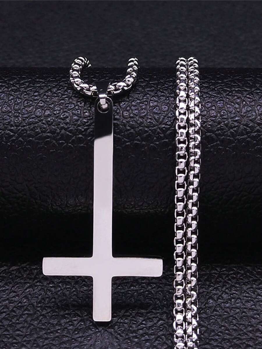 Colar de Cruz Invertida de Aço Inoxidável de Cruz Invertida, Paganismo ...