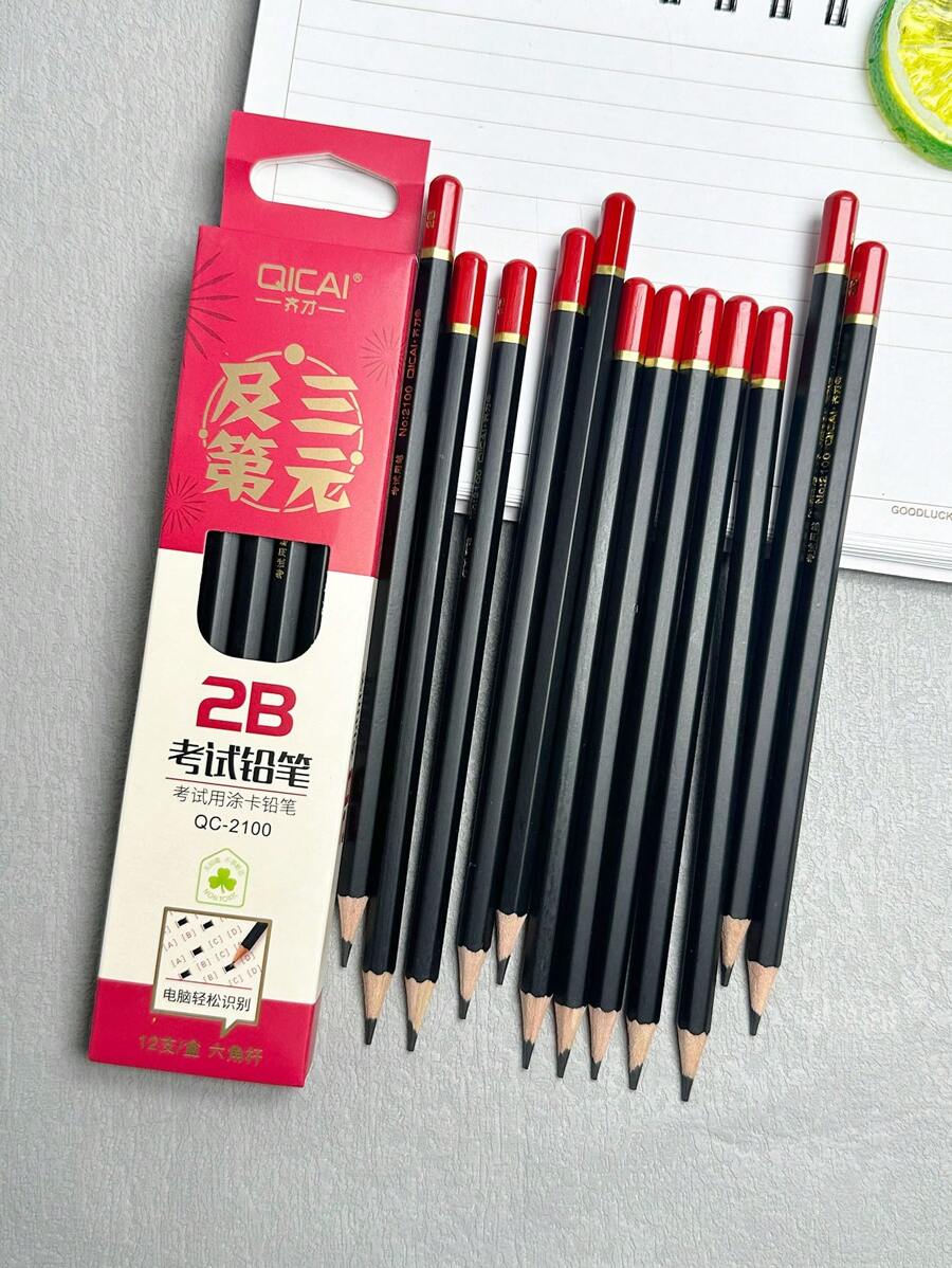12 lápices rojos y negros 2B simples y atmosféricos, cómodos de sujetar ...