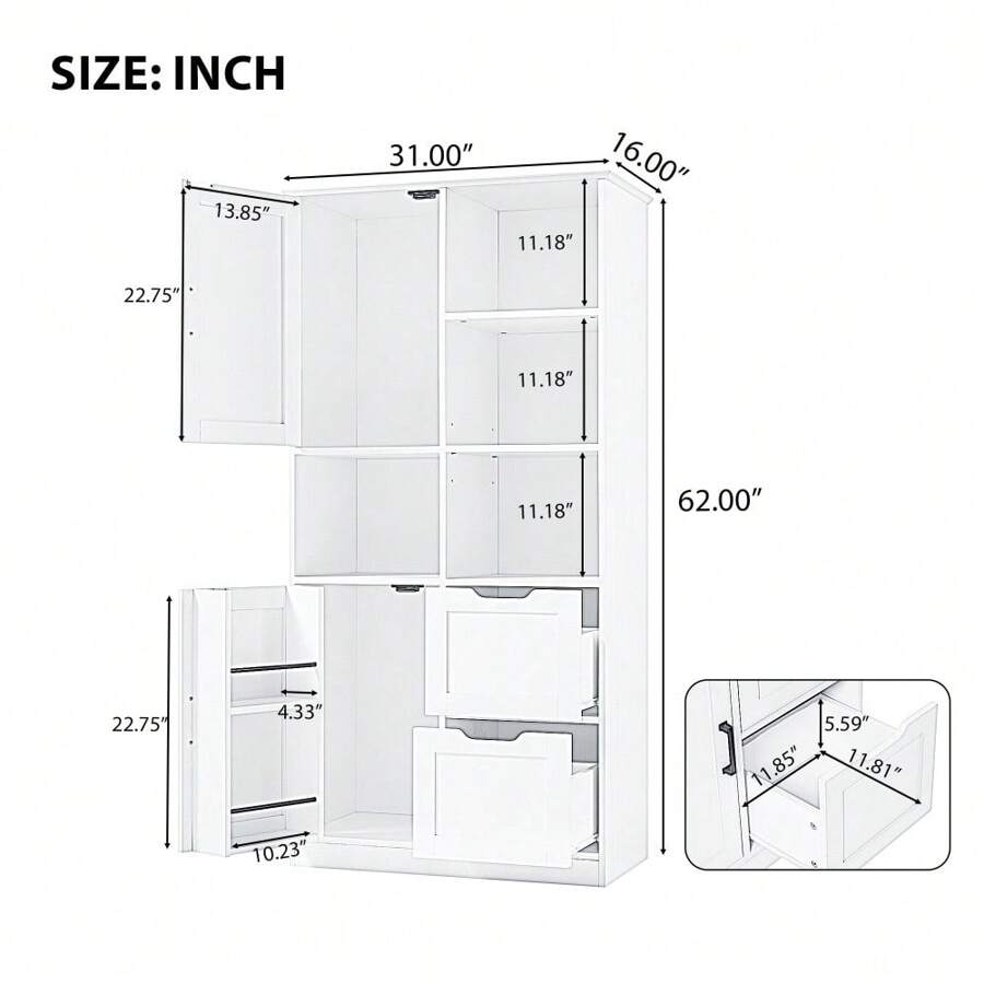 Bathroom Storage Cabinet With Doors And Drawers, Multiple Storage Space ...