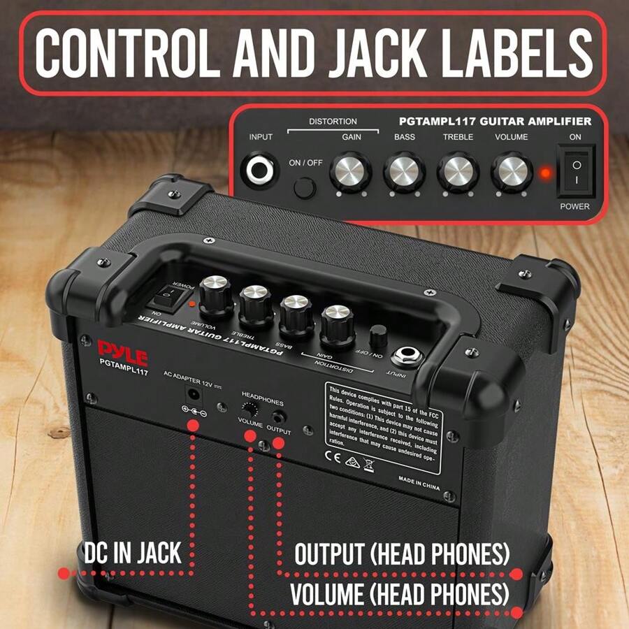 Pyle Portable Electronic Guitar Amplifier - 5'' High-Definition Speaker ...