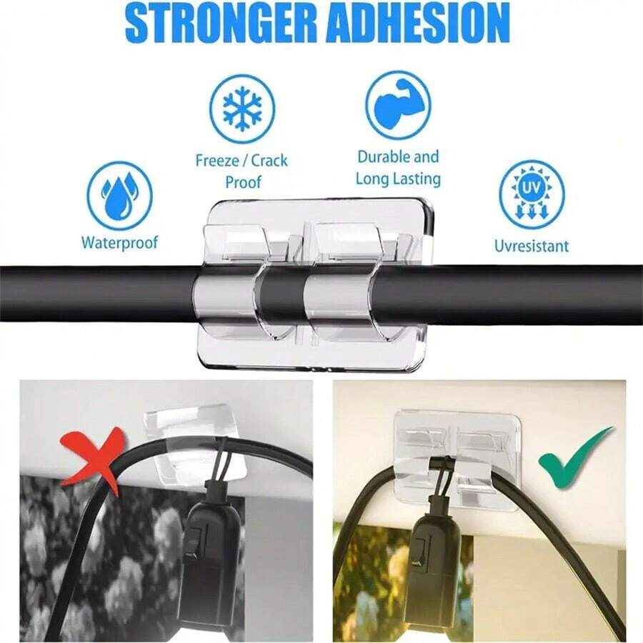 10 Durable Waterproof Sticking Cable Clamps - Clear Plastic Hooks For ...