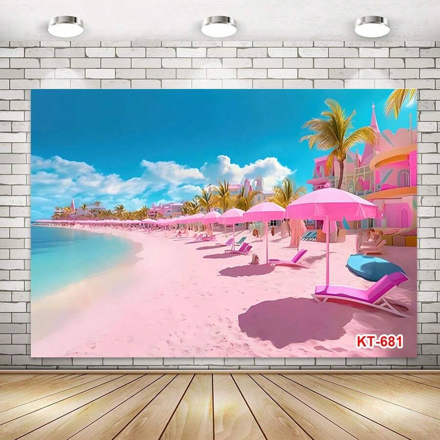 Beach Castle Photography Backdrop Hawaiian Tropical Plam Tree Pink ...