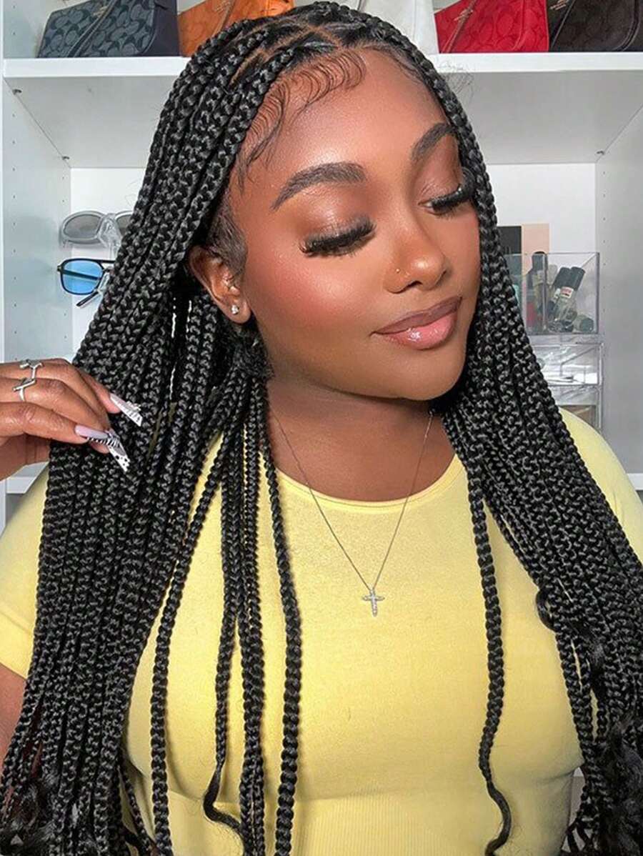 Goddess Box Braids With Curls Ends Knotless Square Part Full Lace ...