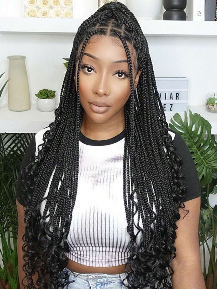 Goddess Box Braids With Curls Ends Knotless Square Part Full Lace ...