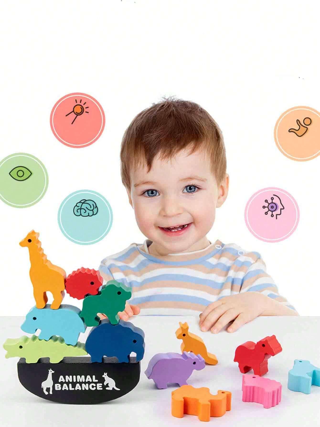 Colorful Building Blocks Children's Toy Zoo Balance Beam Seesaw Stacked ...