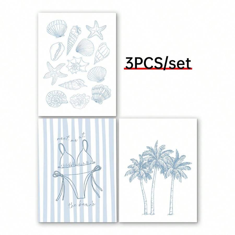 Coastal Wall Set 3 Pieces/Set, Coastal Aesthetics, Beach Printing ...