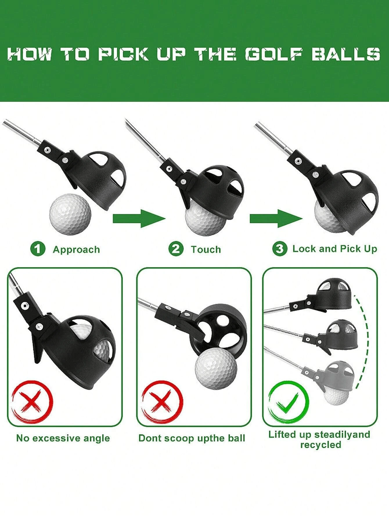 Golf Ball Retriever, Extendable, Golf Accessories, Antenna Pick-Up ...