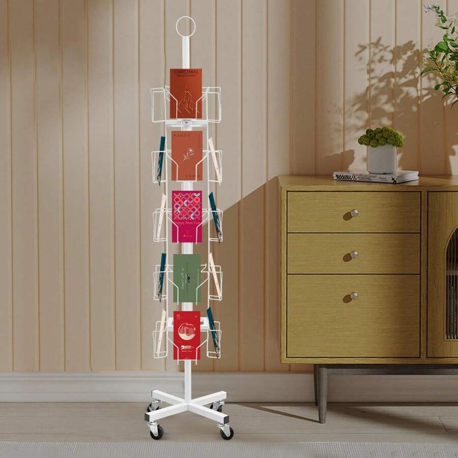 20 Pockets Rotating Greeting Card Rack 5 Tier Metal Display Stand ...