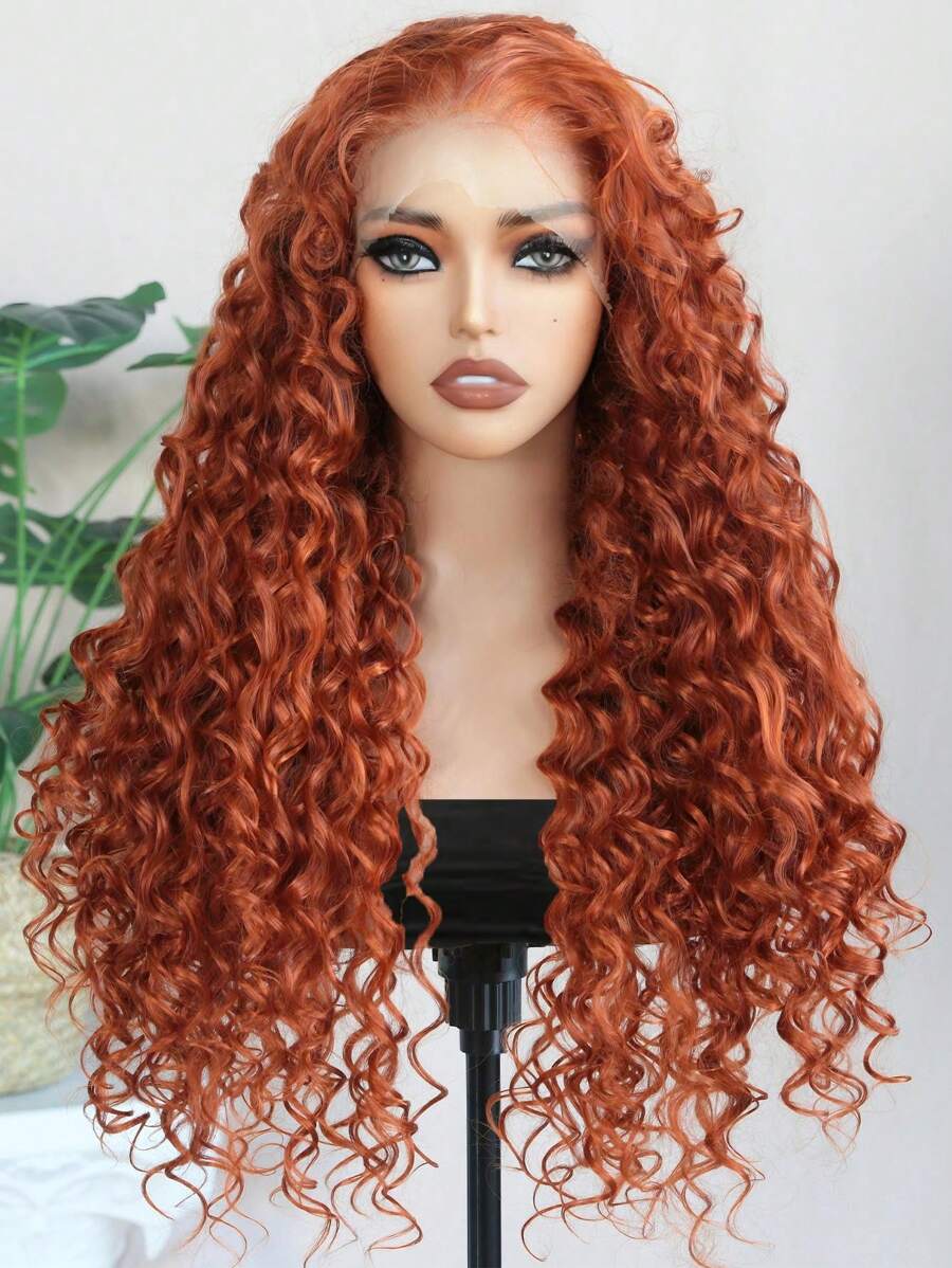 13X6 Lace Front Wigs Ginger Colored Kinky Curly 26 Inch Long Deep Wave ...