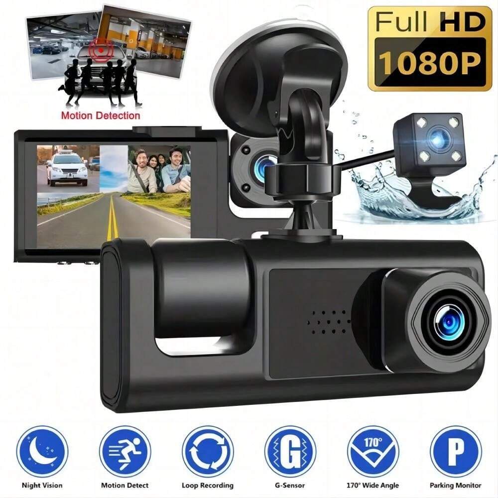 מקליט רכב, מצלמה כפולה HD 1080P מצלמה לרכב עם ראיית לילה אינפרא אדום ...