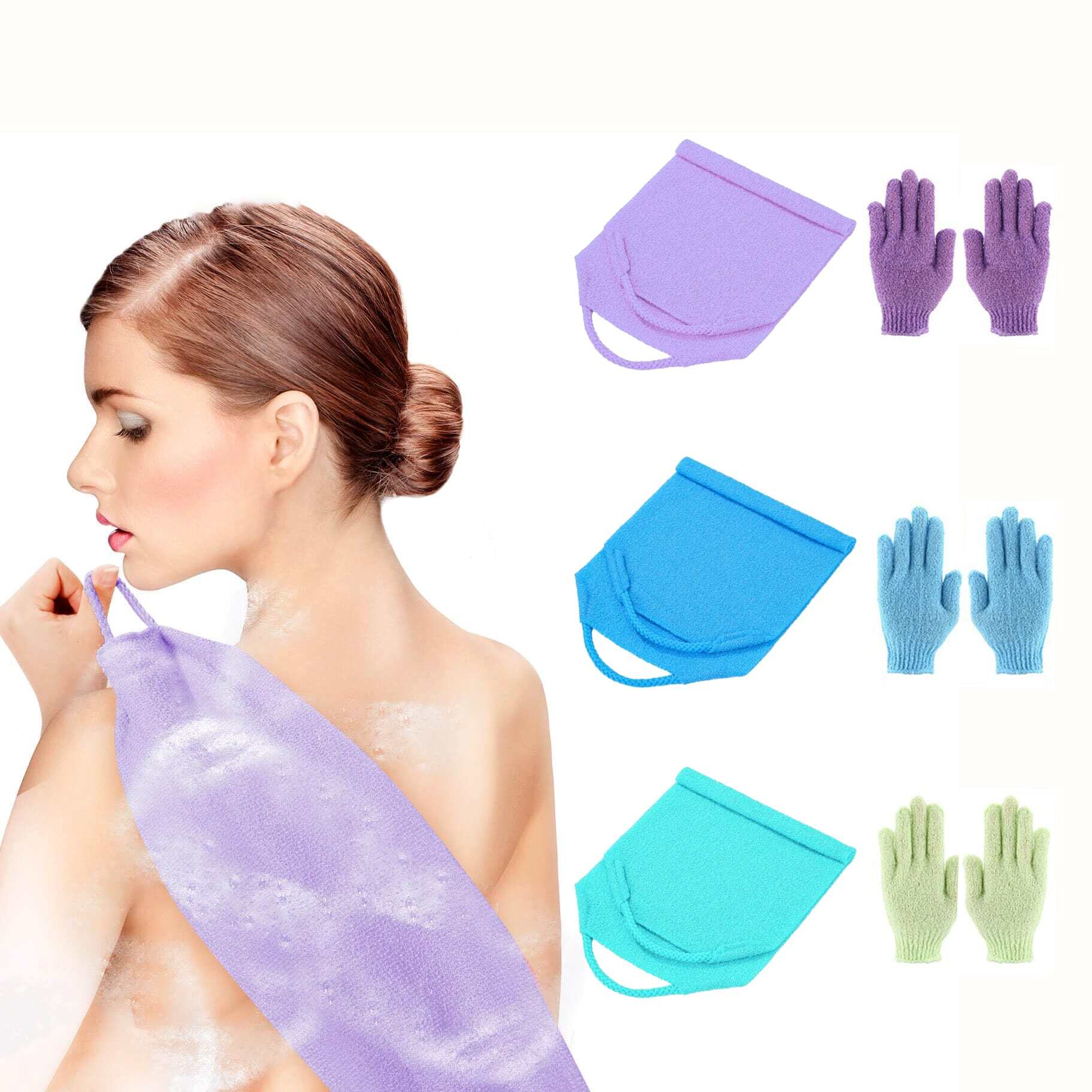 Exfoliating Back Scrubber Set - Bath Gloves And Shower Towel With ...
