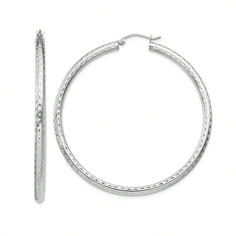 Gem And Harmony Extra Large Diamond Cut Hoop Earrings In Sterling Silver 2 Inch (3.0mm) | SHEIN USA
